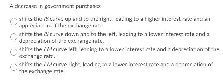 Solved A decrease in government purchases shifts the IS | Chegg.com