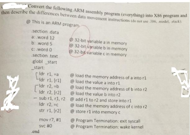Solved Convert the following ARM assembly program | Chegg.com