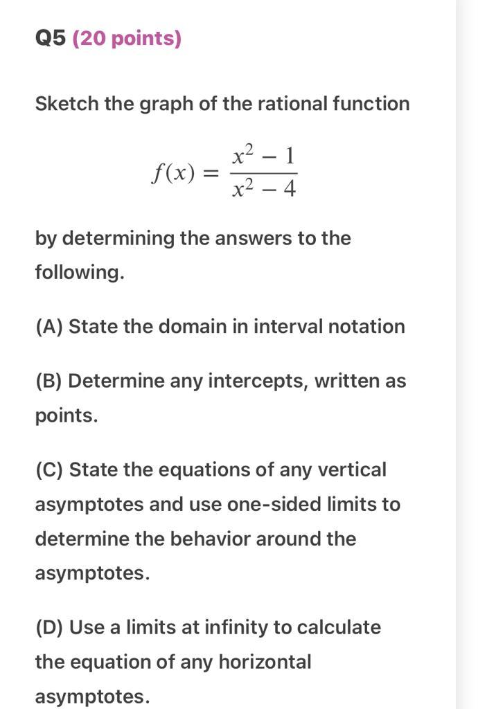 Solved Q5 (20 points) Sketch the graph of the rational | Chegg.com