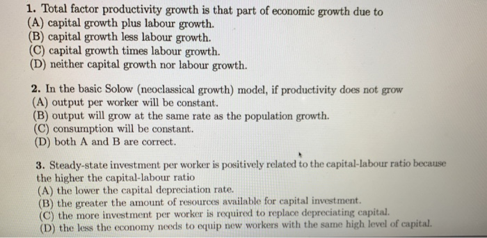Solved 1. Total factor productivity growth is that part of | Chegg.com