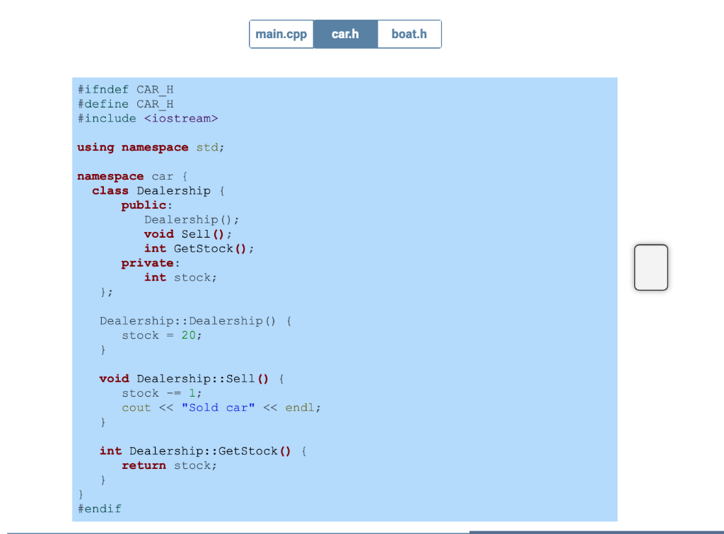 Solved Type the program's output main.cpp car.h boat.h | Chegg.com