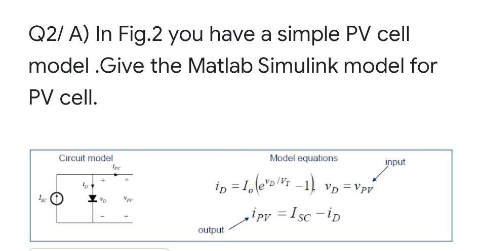 Solved Q2/ A) In Fig.2 you have a simple PV cell model. Give | Chegg.com