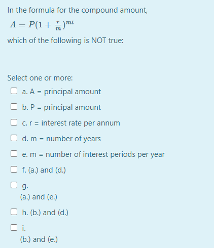 Solved In the formula for the compound amount, | Chegg.com