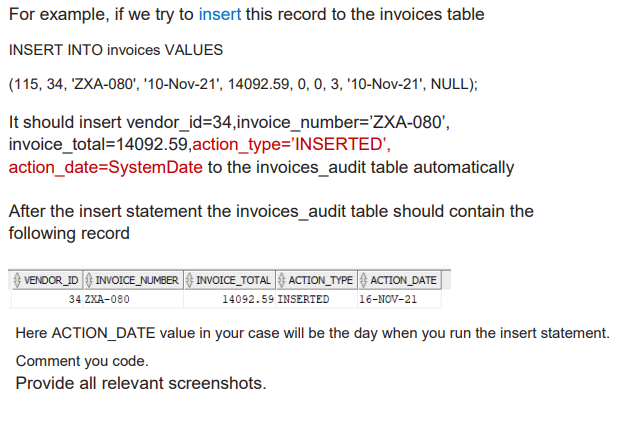 Solved Create a PL/SQL AFTER Trigger to do the following | Chegg.com