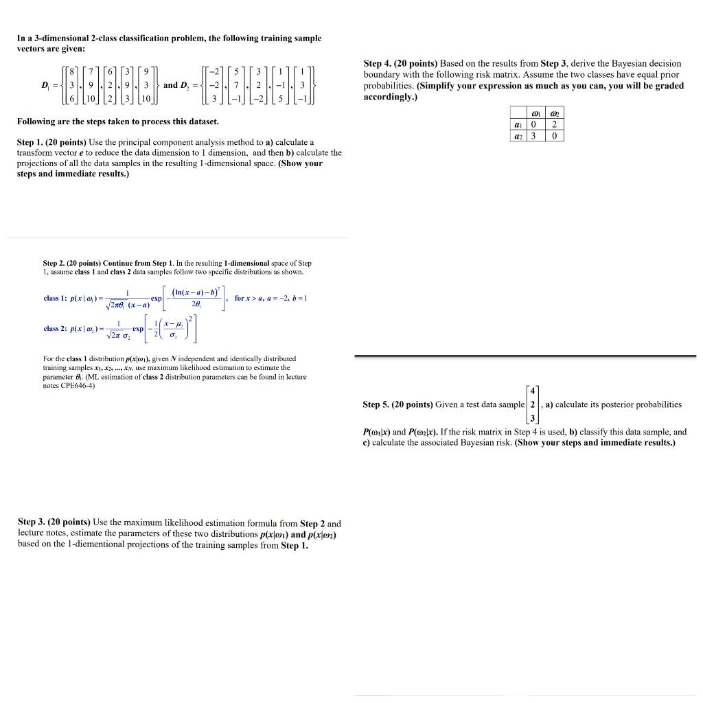 In a 3-dimensional 2-class classification problem, | Chegg.com