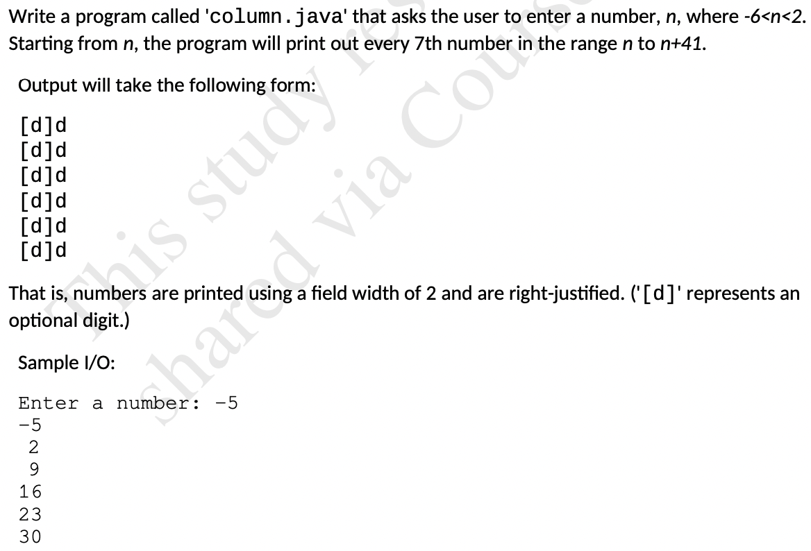 Solved Write a program called 'column.java' that asks the | Chegg.com