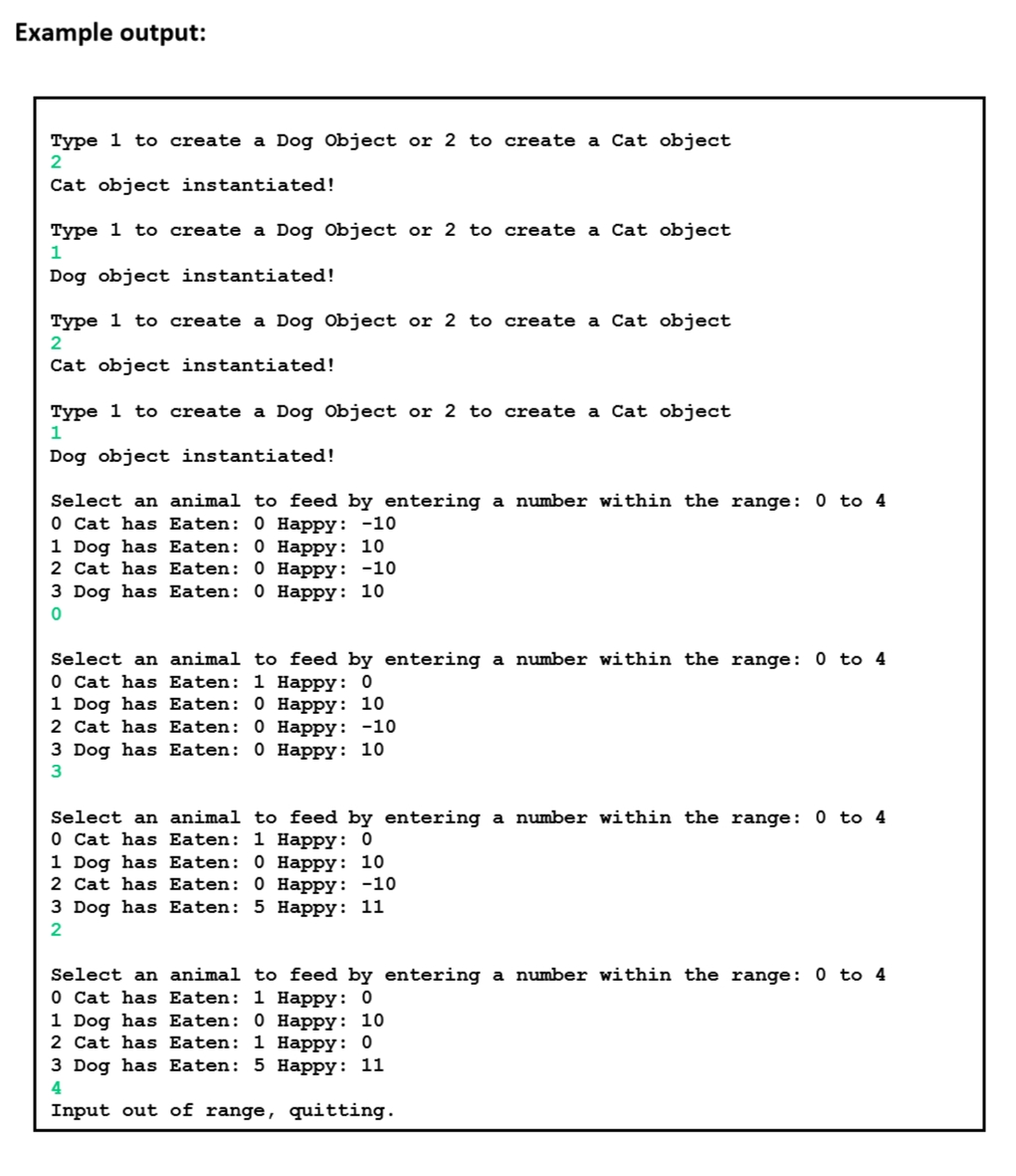 Solved Exercise 1: The Animal Hierarchy Create the Animal | Chegg.com