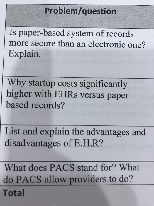 Solved Problem/question Is paper-based system of records | Chegg.com