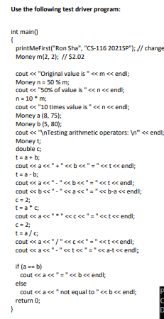 Solved Define class object Money with the following | Chegg.com