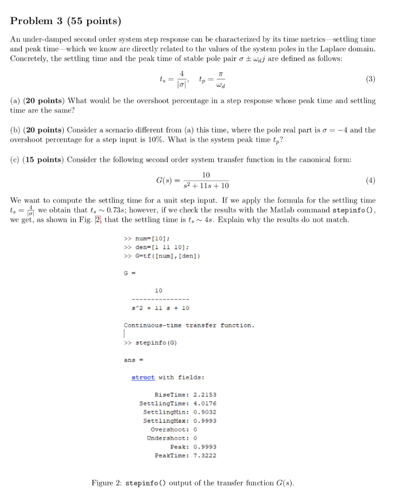 Solved Problem 3 (55 points) An under-damped second order | Chegg.com