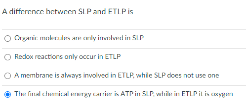 Solved A difference between SLP and ETLP is Organic | Chegg.com