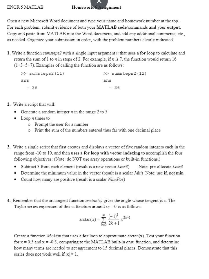 ENGR 5 MATLAB Homework Assignment Open a new | Chegg.com