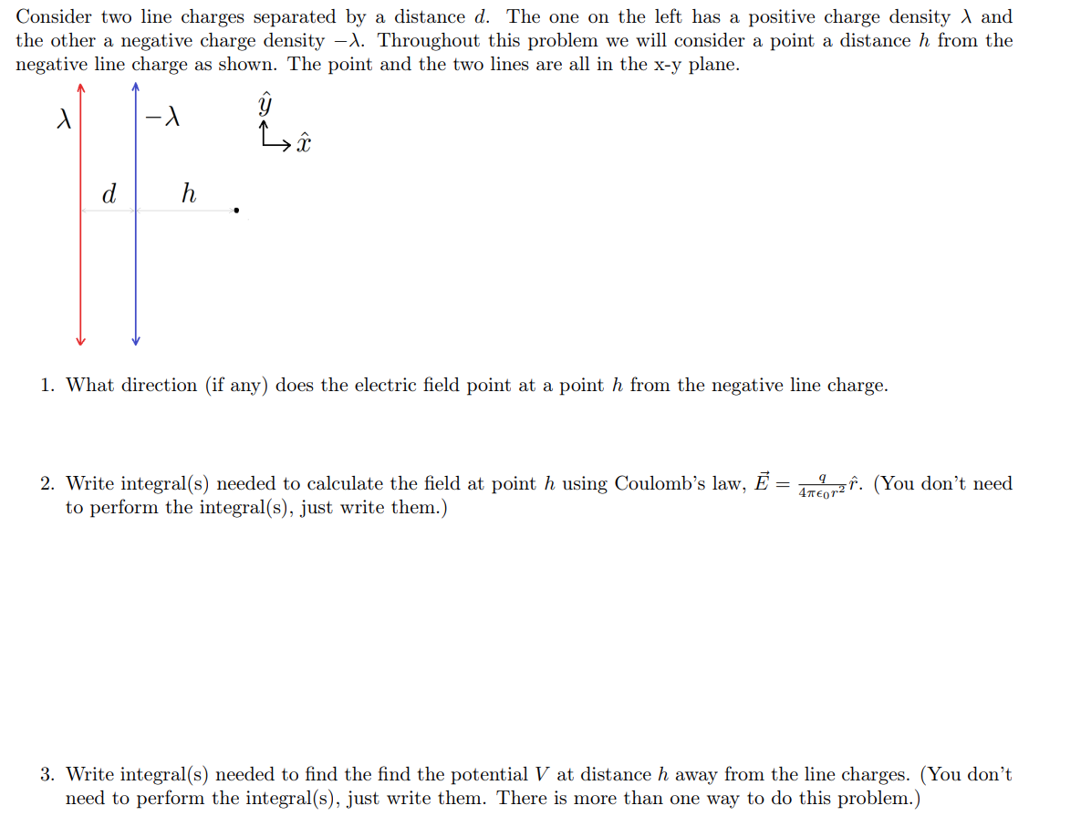 Solved Consider two line charges separated by a distance d. | Chegg.com