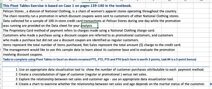 This Pivot Tables Exercise is based on Case 1 on | Chegg.com
