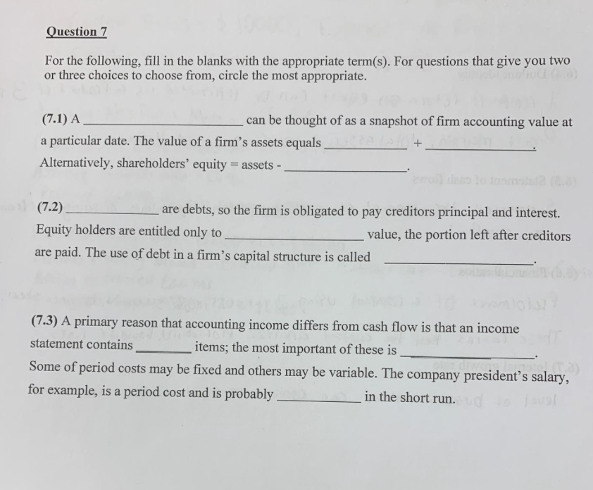 Solved Fill in the blanks with the correct terms. Financial | Chegg.com