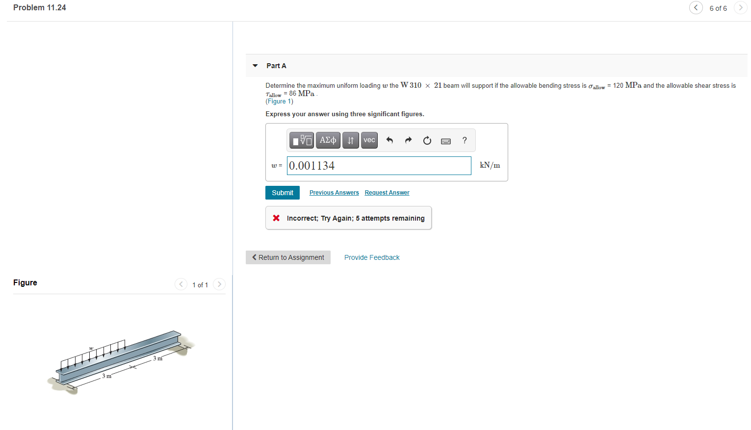 Solved Problem 11.24 6 of 6 Part A Determine the maximum | Chegg.com