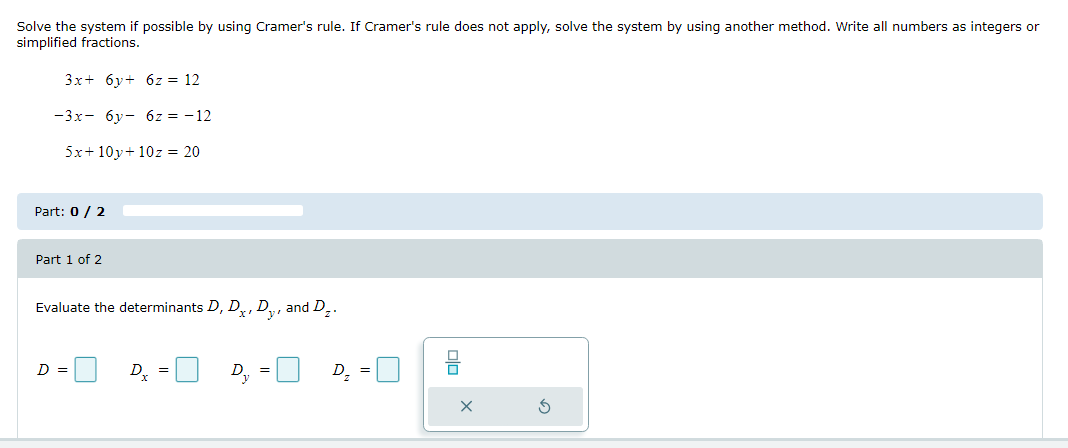 Solved Solve the system if possible by using Cramer's rule. | Chegg.com