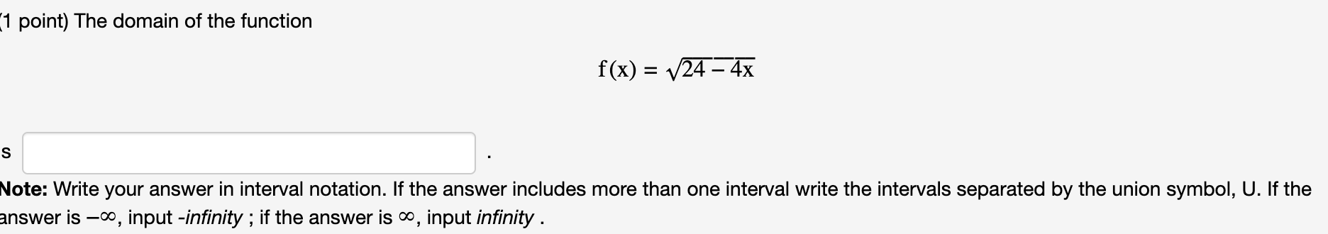 Solved (1 point) Find the domain of the function f(x)=5−3x8 | Chegg.com