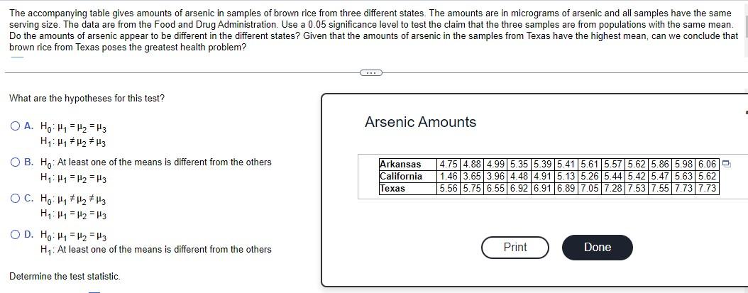 Solved The accompanying table gives amounts of arsenic in | Chegg.com