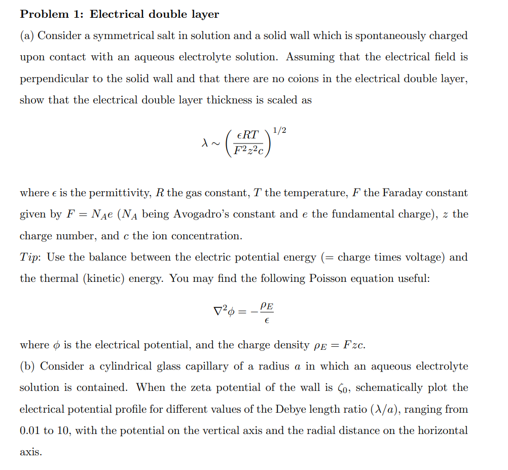 Solved Problem 1: Electrical double layer (a) Consider a | Chegg.com