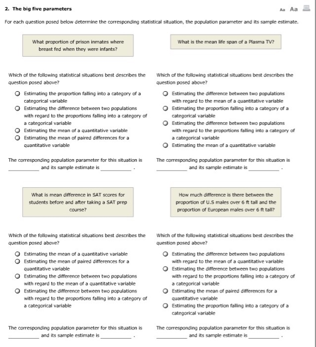 Solved 2. The big five parameters For each question posed | Chegg.com