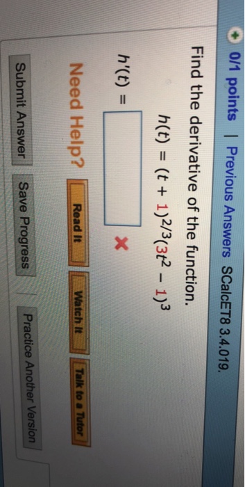 Solved 0/1 points | Previous Answers SCalcET8 3.4.019 Find | Chegg.com