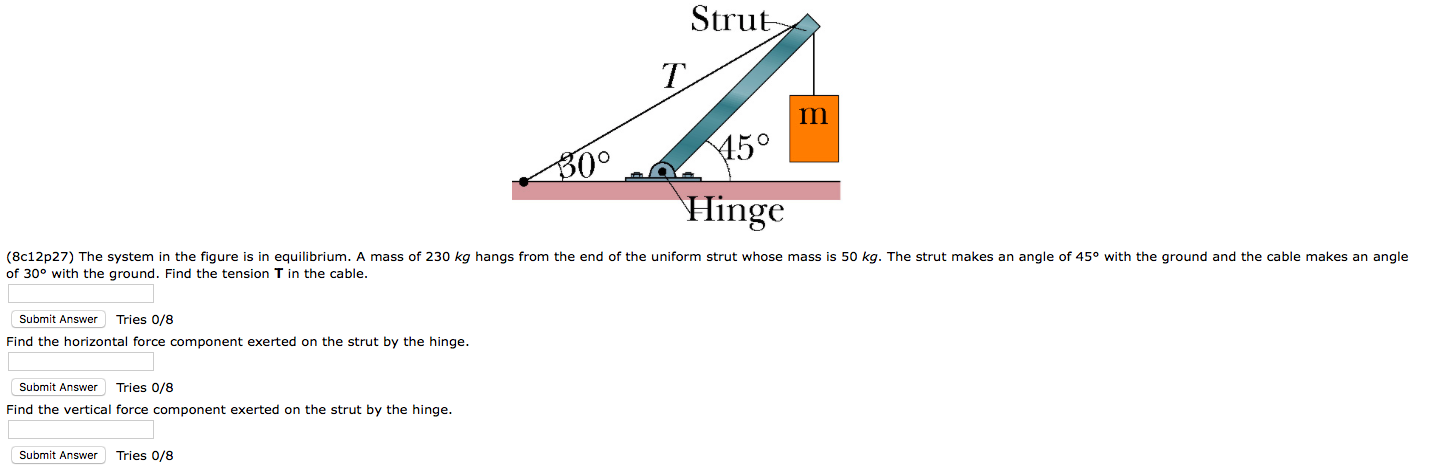 Solved Strut T m 45° Hinge (8c12p27) The system in the | Chegg.com