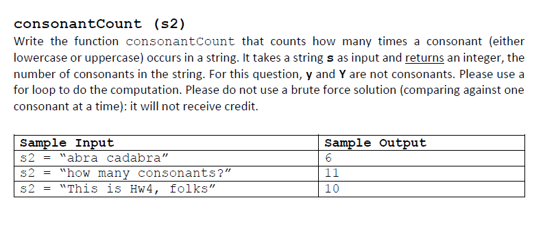 Solved consonantCount (2) Write the function consonantCount | Chegg.com