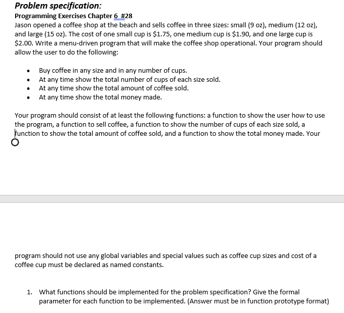 Solved Problem Specification Programming Exercises Chapter 