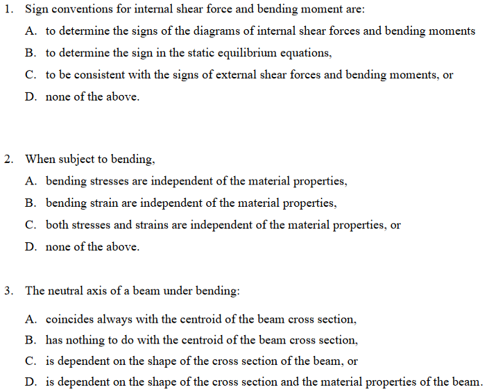 Solved 1. Sign conventions for internal shear force and | Chegg.com
