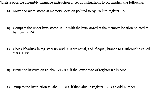 Solved Write a possible assembly language instruction or set | Chegg.com