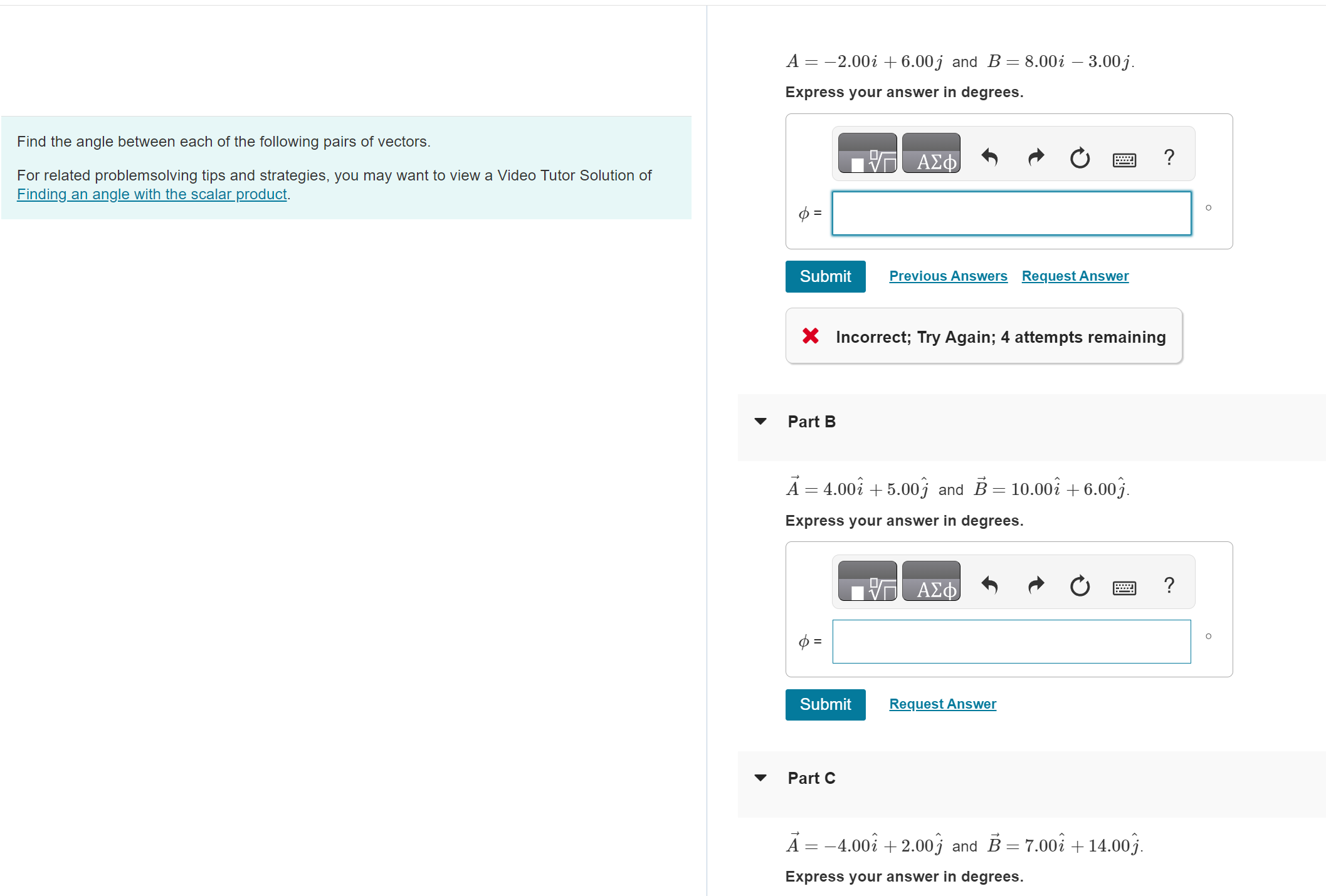 Solved A=-2.00i+6.00j ﻿and B=8.00i-3.00j.Express your answer | Chegg.com