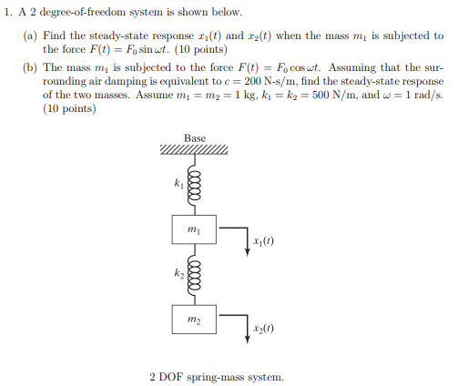 Solved 1. A 2 degree-of-freedom system is shown below. (a) | Chegg.com
