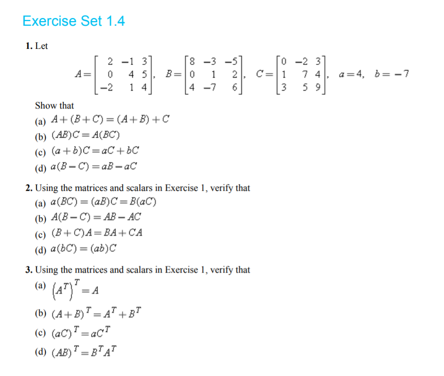 Solved Exercise Set 1.4 0-2 3 C=1 74 3 59 a=4, b= -7 1. Let | Chegg.com