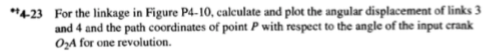 Solved "4-23 For the linkage in Figure P4-10, calculate and | Chegg.com