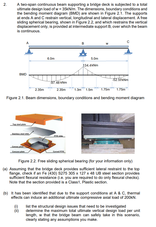 Solved 2. A two-span continuous beam supporting a bridge | Chegg.com