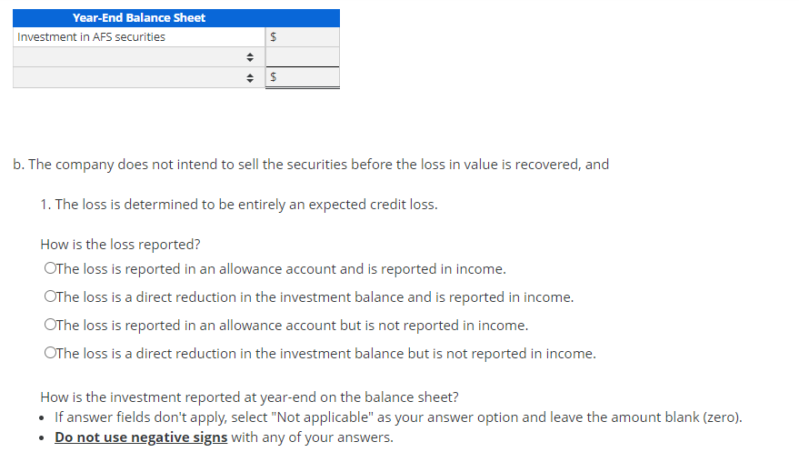 Solved Financial Statement Display of AFS Debt Securities A | Chegg.com
