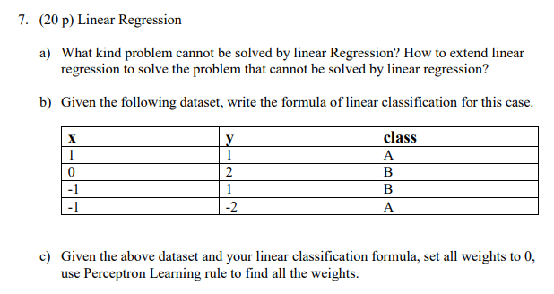 Solved 7. (20 p) Linear Regression a) What kind problem | Chegg.com