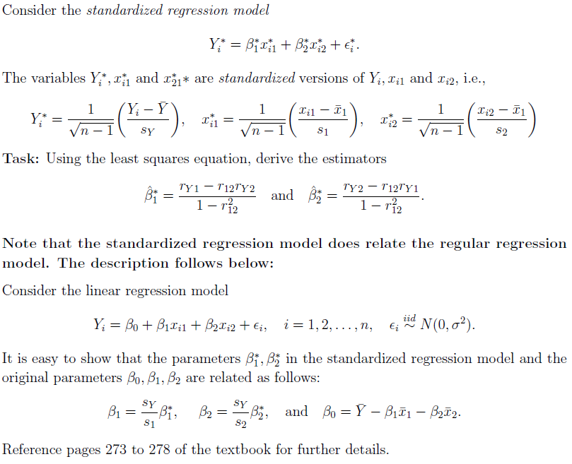 Solved Consider the standardized regression model The | Chegg.com