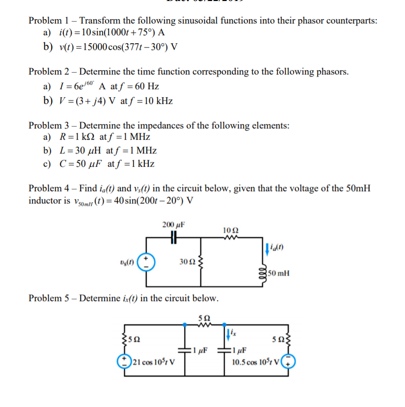 Solved Problem 1 - Transform the following sinusoidal | Chegg.com