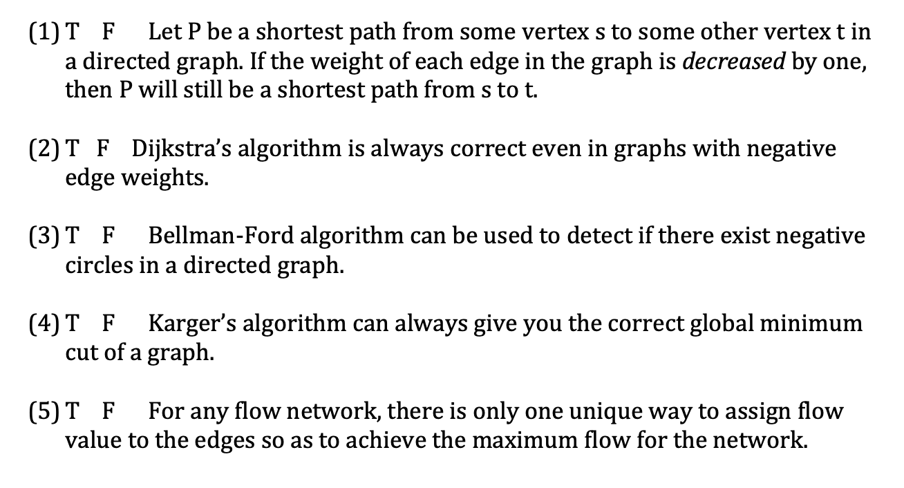Solved (1)T F Let P be a shortest path from some vertex s to | Chegg.com