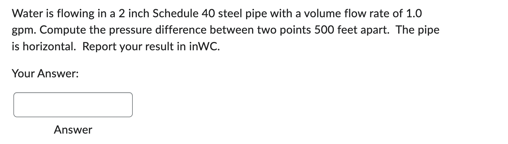 Solved Water is flowing in a 2 inch Schedule 40 steel pipe | Chegg.com
