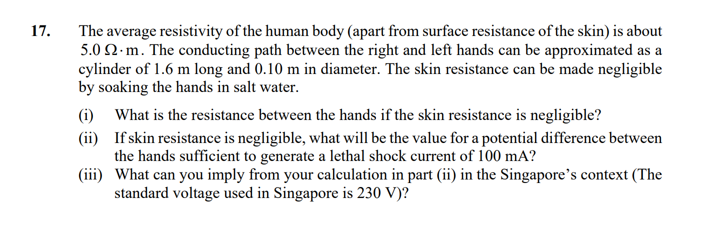 Solved The average resistivity of the human body (apart from | Chegg.com