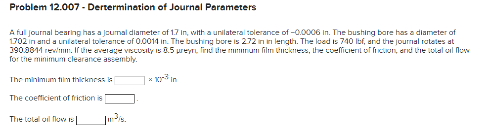 Solved Problem 12.007 - Dertermination of Journal Parameters | Chegg.com