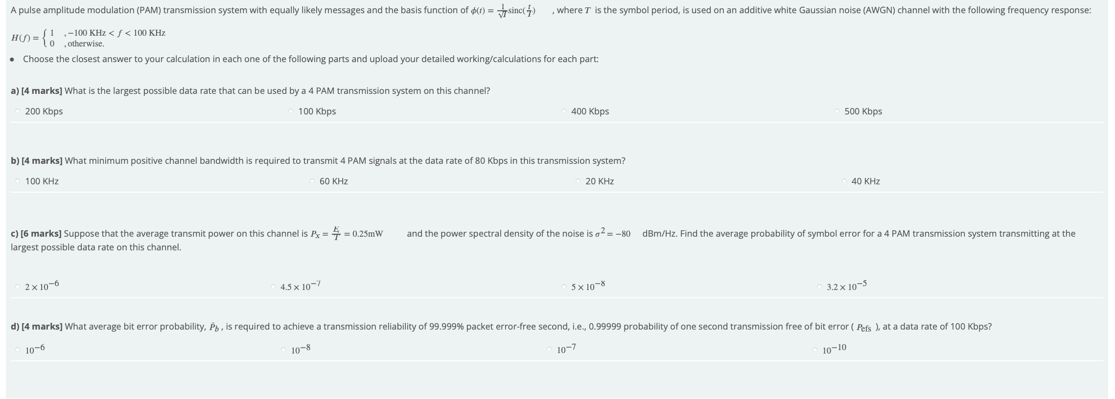 Solved A pulse amplitude modulation (PAM) transmission | Chegg.com