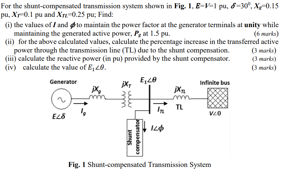 Solved For the shunt-compensated transmission system shown | Chegg.com