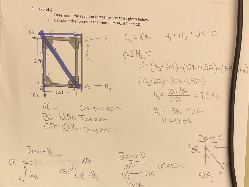 Solved 4. (25 pts) a. Determine the reaction forces for the | Chegg.com
