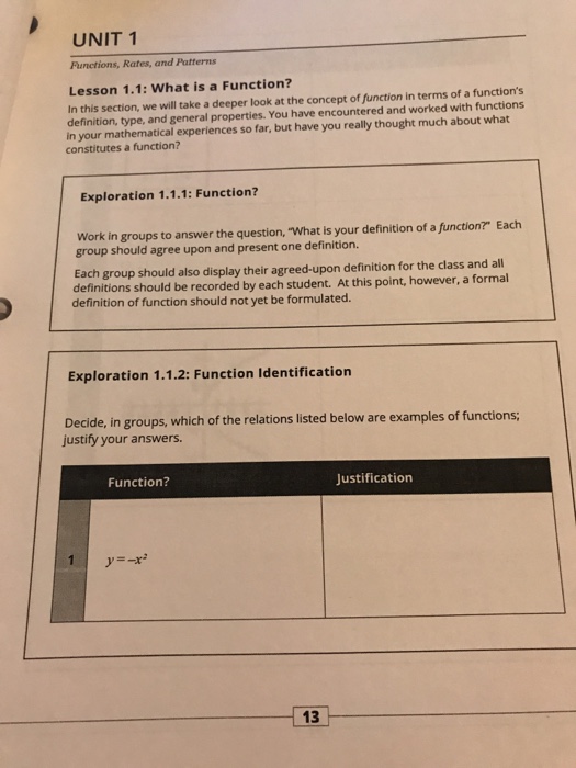 Solved UNIT 1 Functions, Rates, and Patterns Lesson 1.1: | Chegg.com