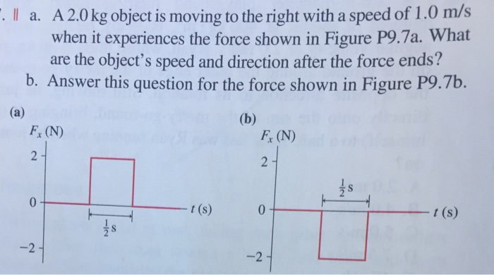 Solved A 2.0 kg object is moving to the right with a speed | Chegg.com