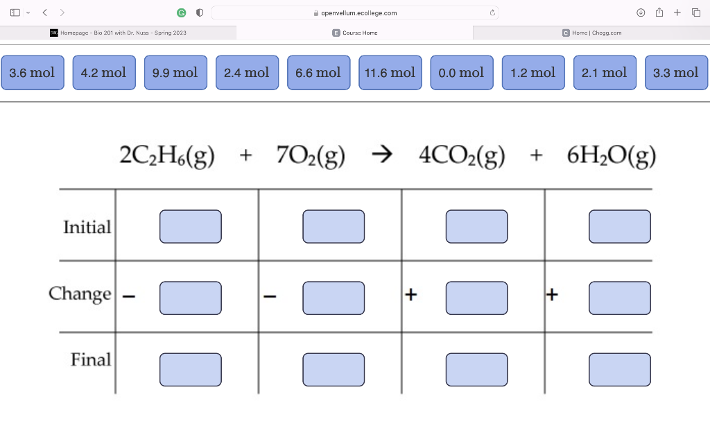 Solved 2C2H6( g)+7O2( g)→4CO2( g)+6H2O(g) | Chegg.com